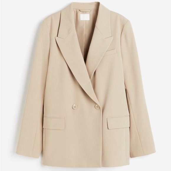 H&M | Jackets & Coats | Hm Womens Double Breasted Beige Blazer Jacket ...